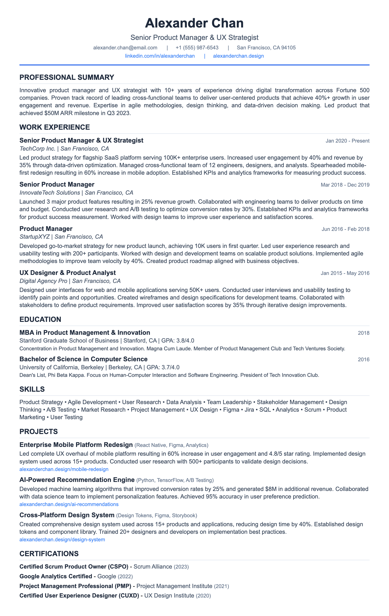 One-Pager: Classic Professional Resume Template - free Download ...