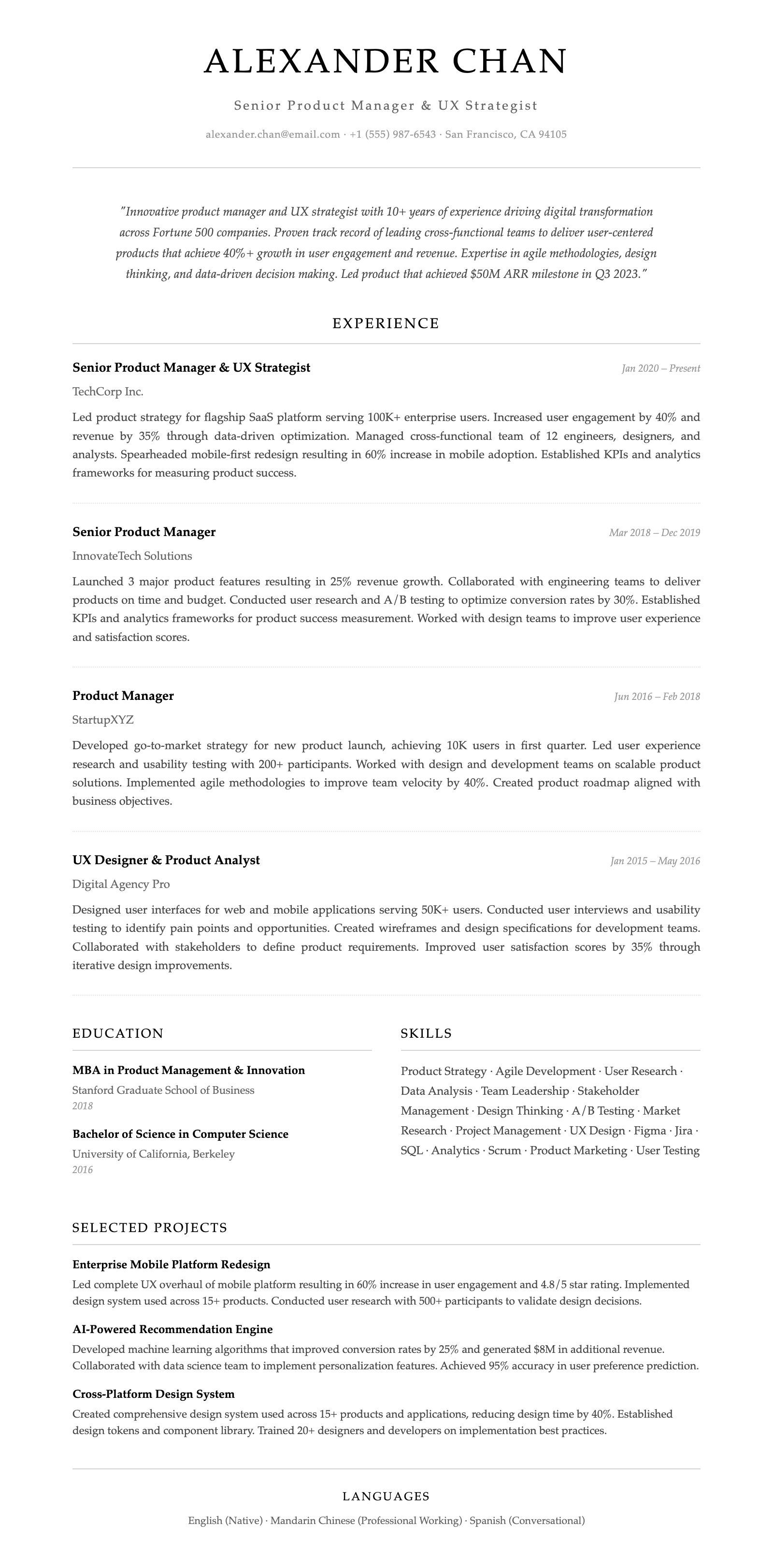 One-Pager: Elegant Serif Resume Template - free Download | ResumeGyani