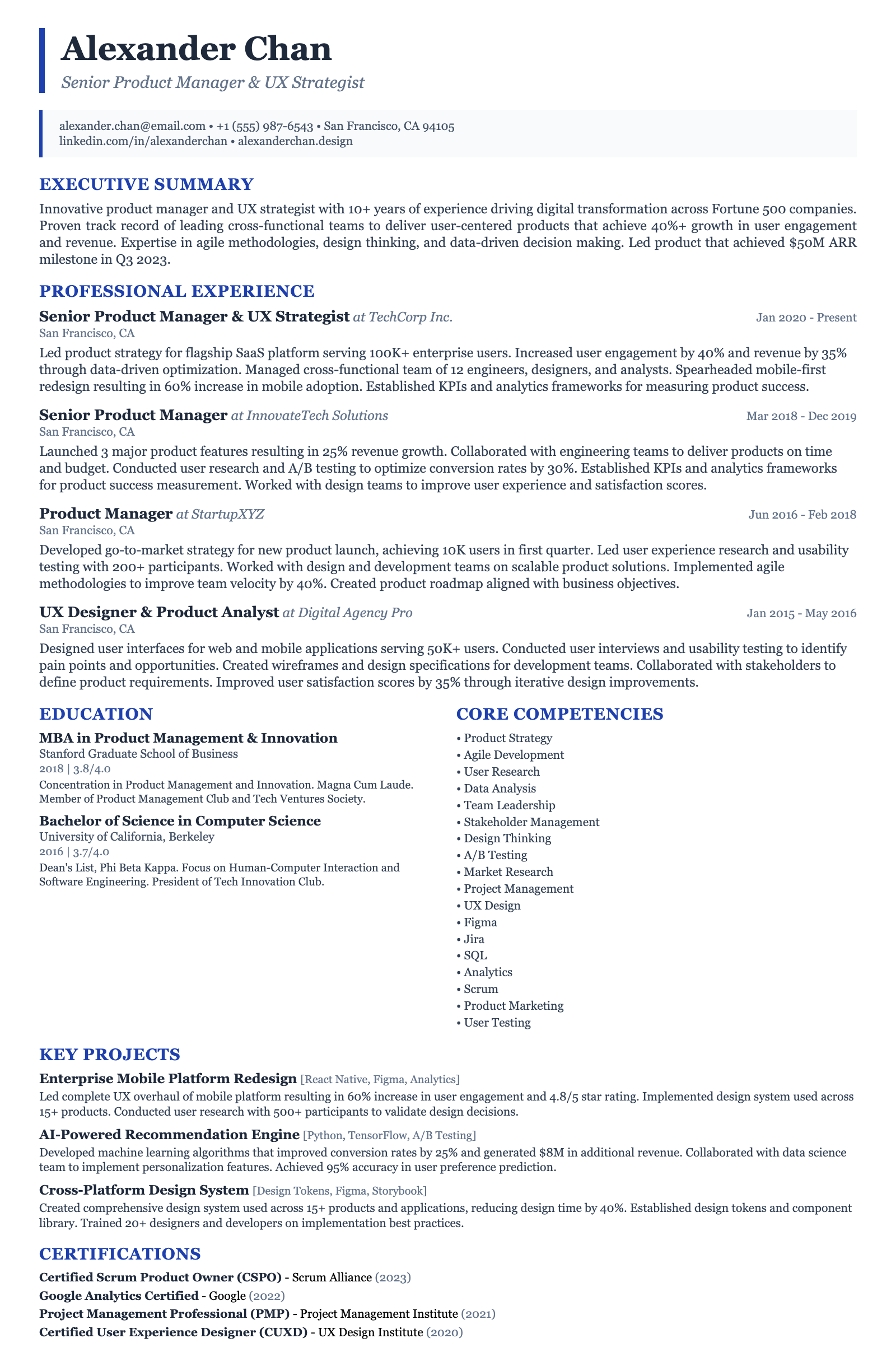 One-Pager: Executive Resume Template - free Download | ResumeGyani