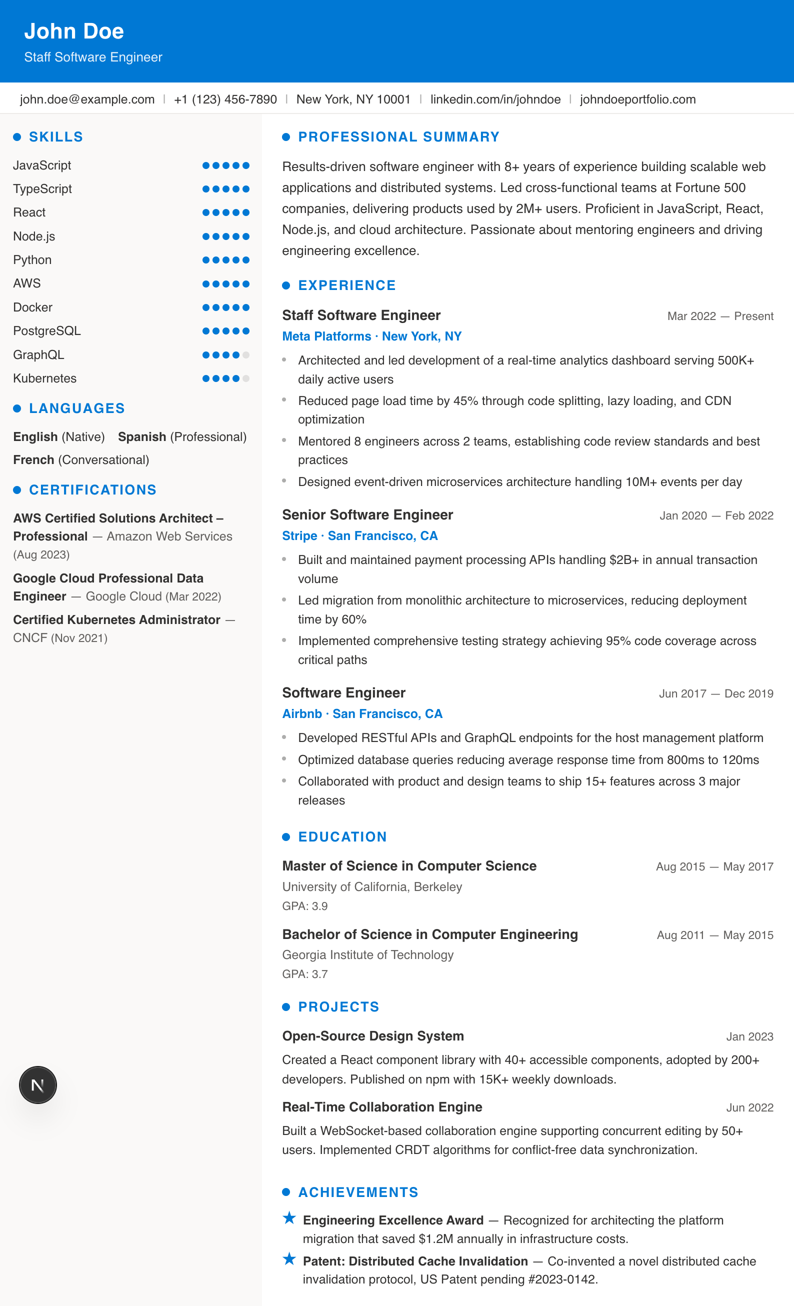 Metro Resume Template - free Download | ResumeGyani
