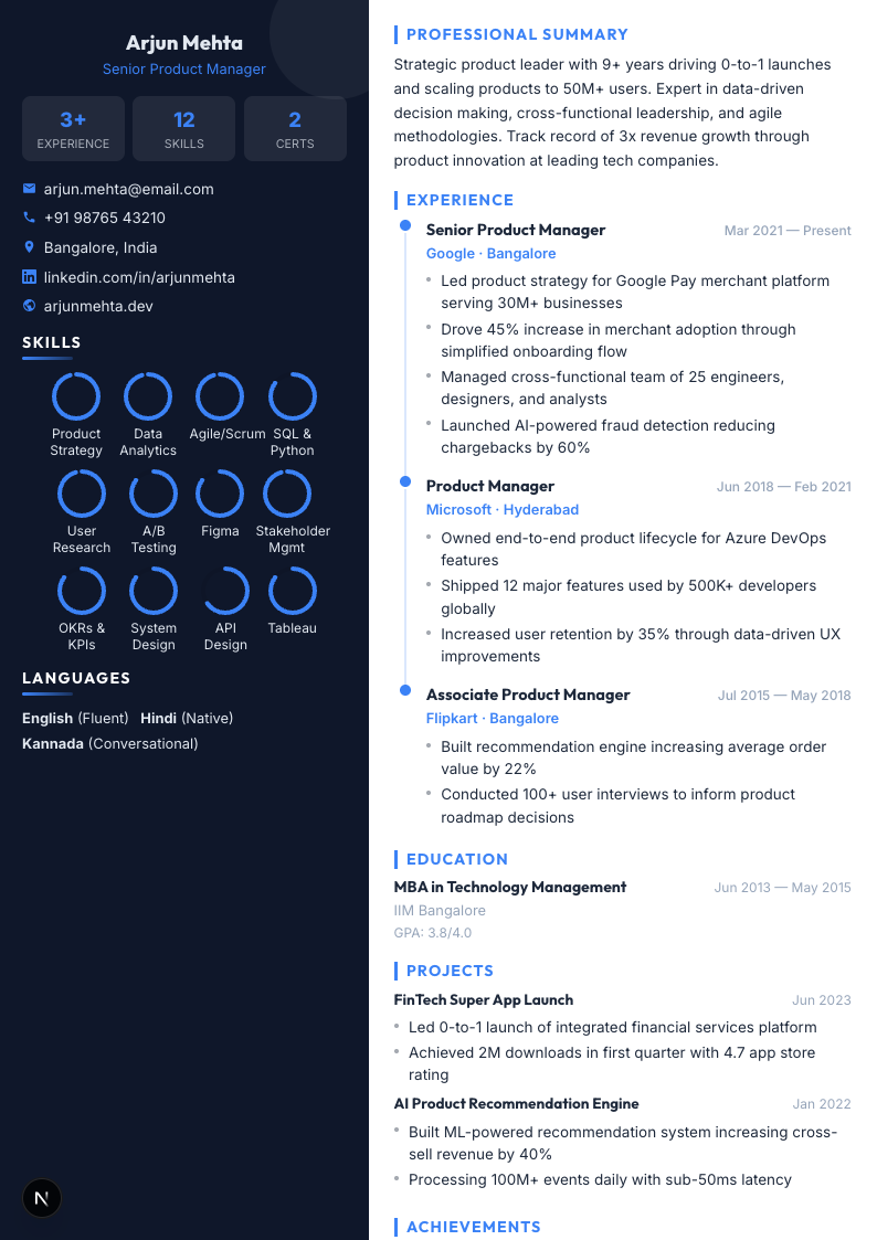 Spotlight Resume Template - free Download | ResumeGyani